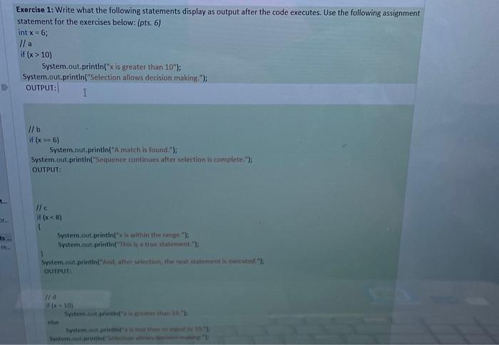 Solved Exercise 1: Write what the following statements | Chegg.com