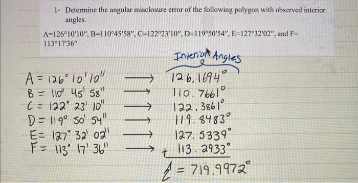 Solved 1 Determine The Angular Misclosure Error Of The
