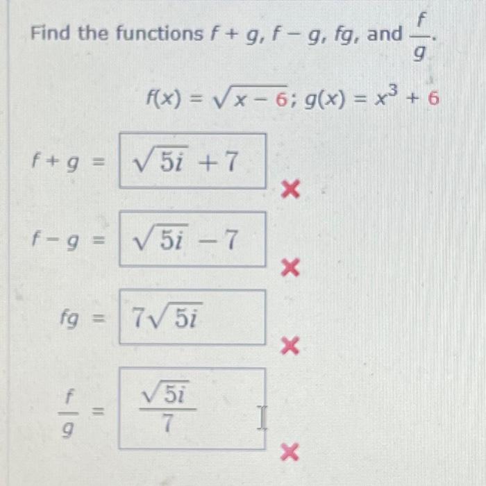 Solved Find the functions f+g,f−g,fg, and gf. | Chegg.com