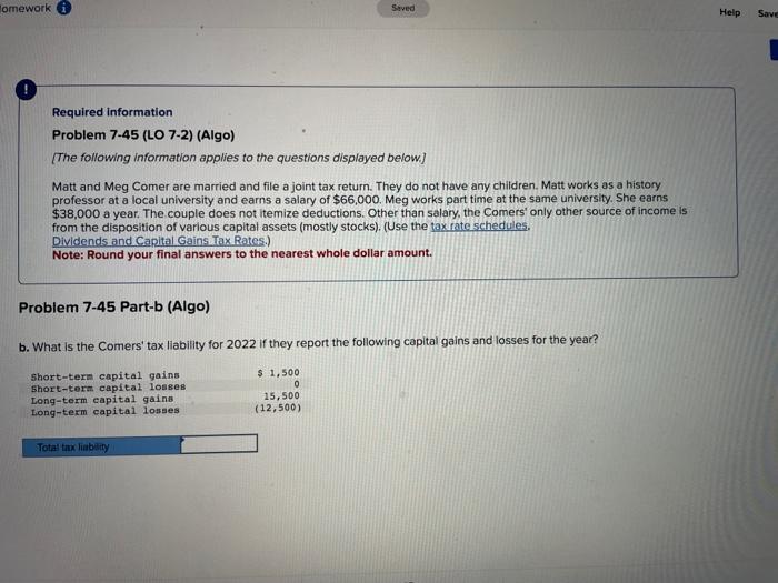 Solved Required information Problem 7-45 (LO 7-2) (Algo) | Chegg.com