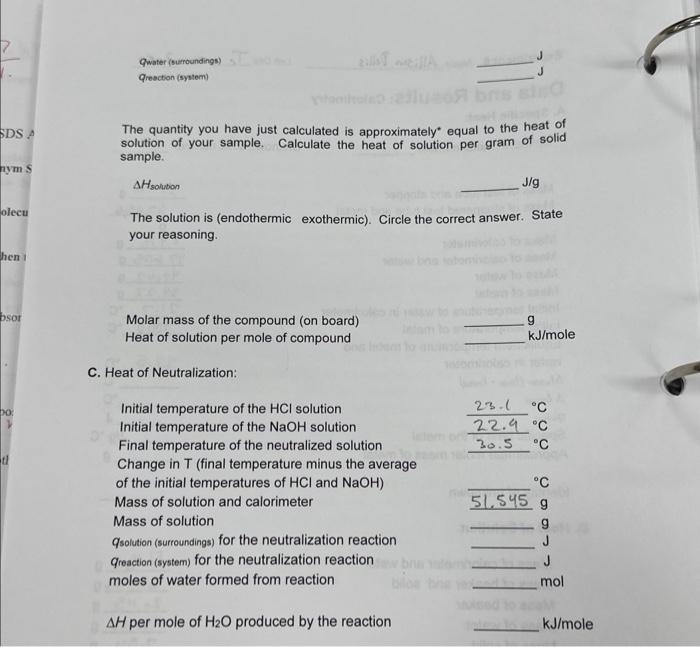 Solved Data and Results: Calorimetry A. Specific Heat: | Chegg.com
