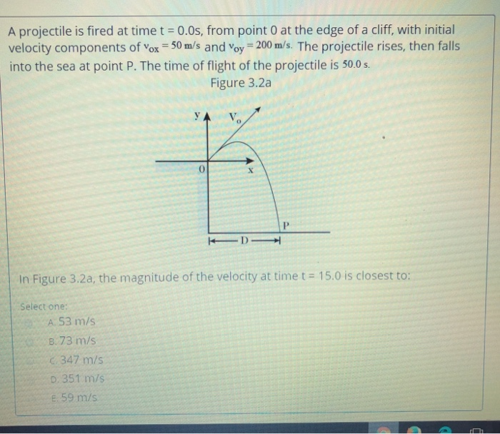 Solved A projectile is fired at time t = 0.0s, from point 0 | Chegg.com