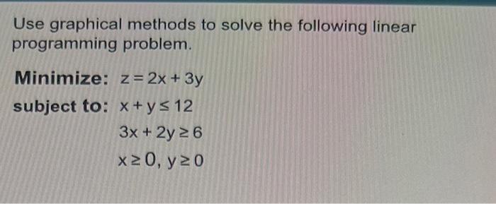 Solved Use graphical methods to solve the following linear | Chegg.com