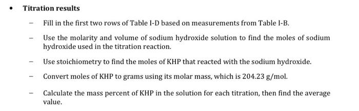 Solved Table I-B. Titration Data #1 #2 #3 #4 Titration Test | Chegg.com