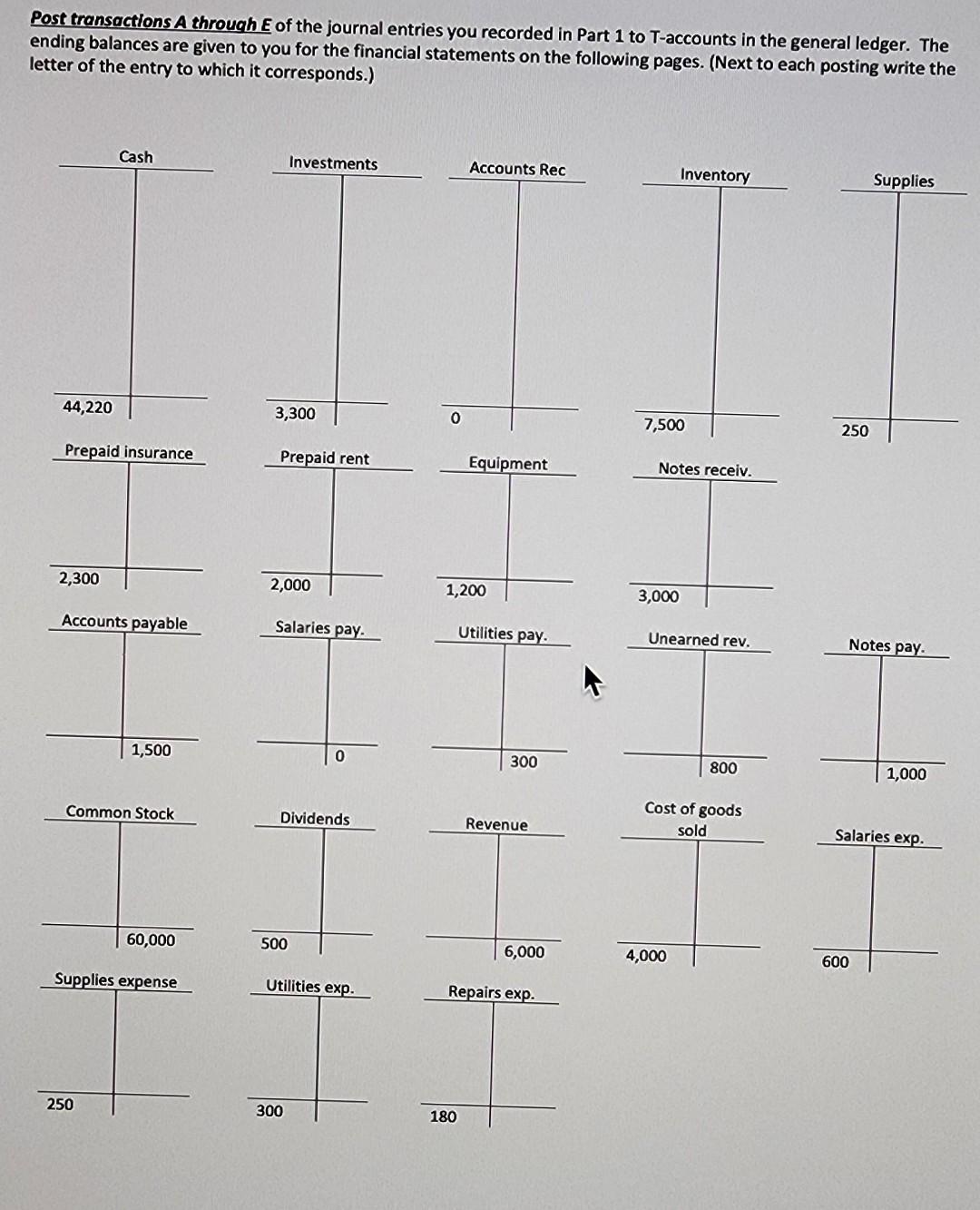 Post transactions A through E of the journal entries | Chegg.com
