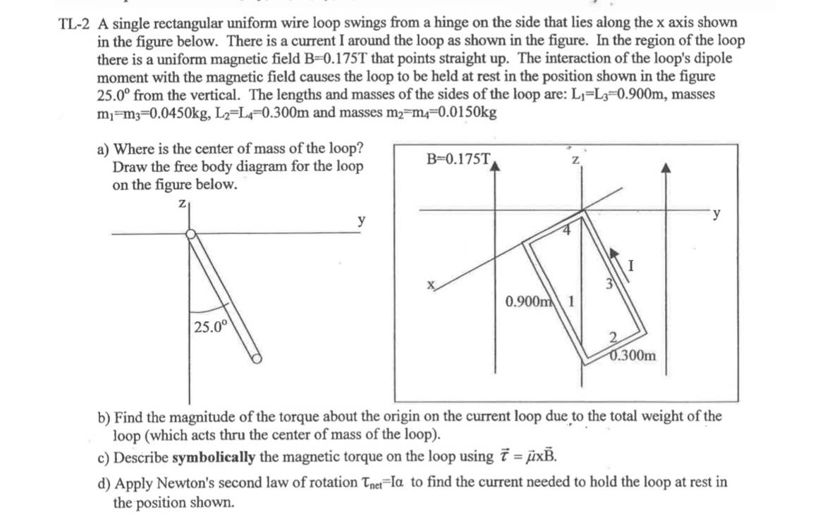 Solved TL-2 ﻿A single rectangular uniform wire loop swings | Chegg.com