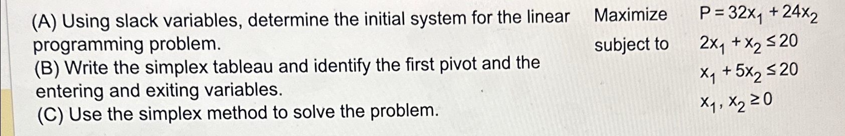 Solved A ﻿using Slack Variables Determine The Initial 