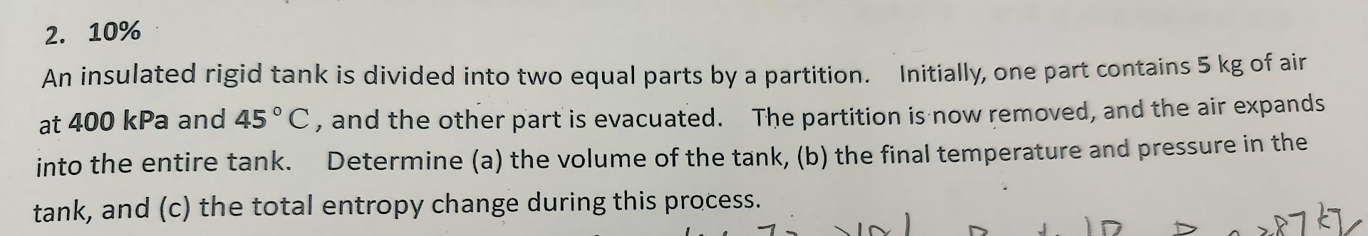 Solved 10%An insulated rigid tank is divided into two equal | Chegg.com