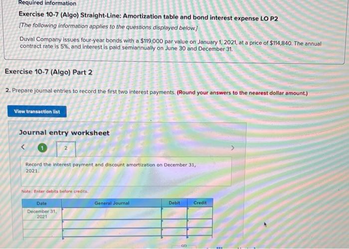 Solved Required information Exercise 10-7 (Algo) | Chegg.com