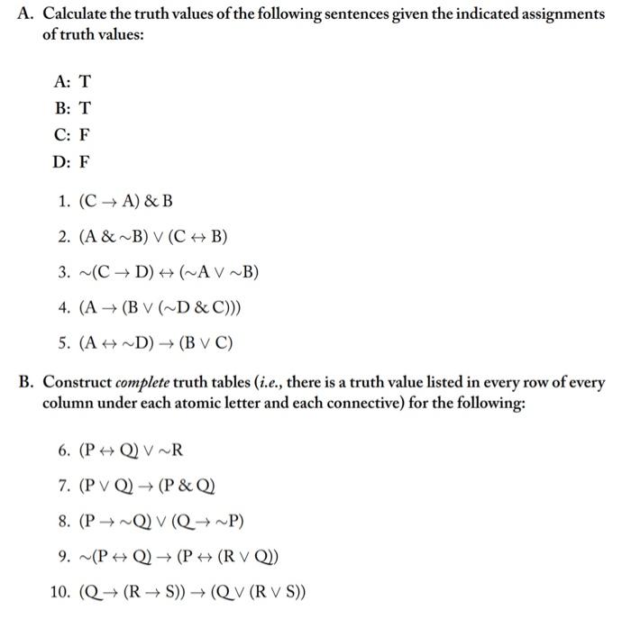 Solved A. Calculate the truth values of the following | Chegg.com