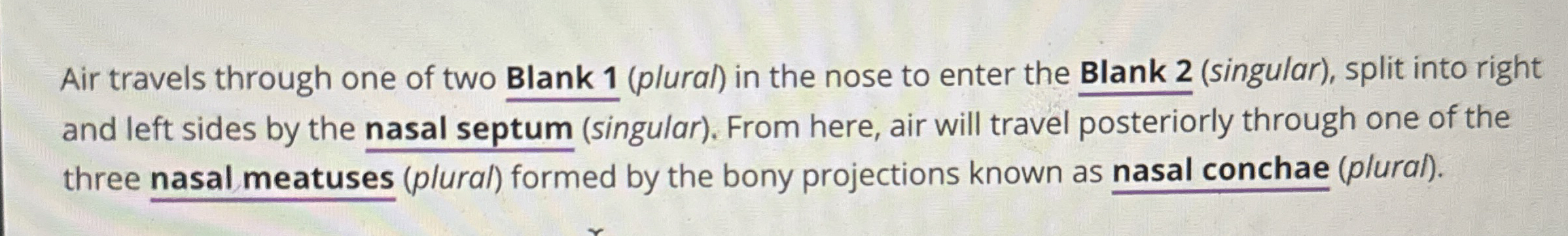 Air travels through one of two Blank 1 (plural) ﻿in | Chegg.com