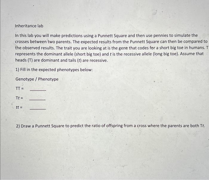 Solved Inheritance lab In this lab you will make predictions | Chegg.com