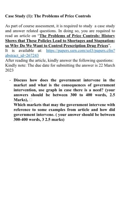 Solved Case Study (1): The Problems of Price Controls As | Chegg.com