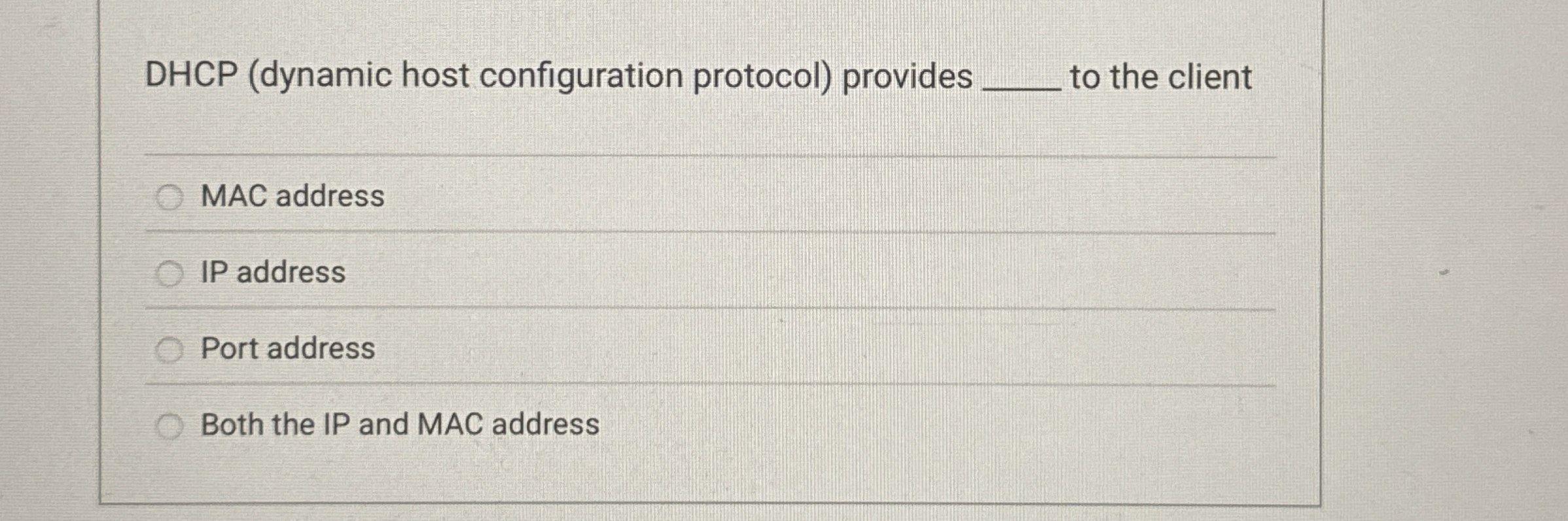 Solved DHCP (dynamic host configuration protocol) ﻿provides | Chegg.com