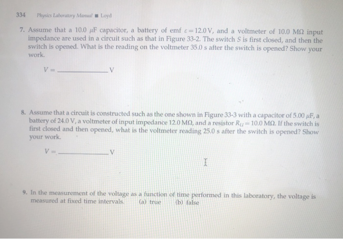 334 Physics Laboratory Manual Loyd 7. Assume that a | Chegg.com