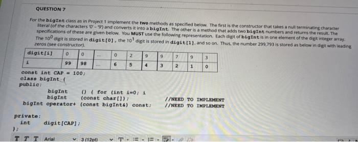 Solved QUESTION 7 EE 9 For the bigint class as in Project 1 | Chegg.com
