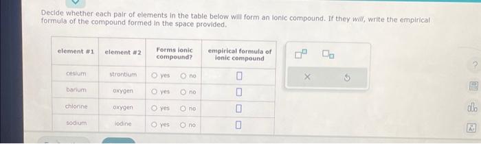 Solved Decide whether each pair of elements in the table | Chegg.com