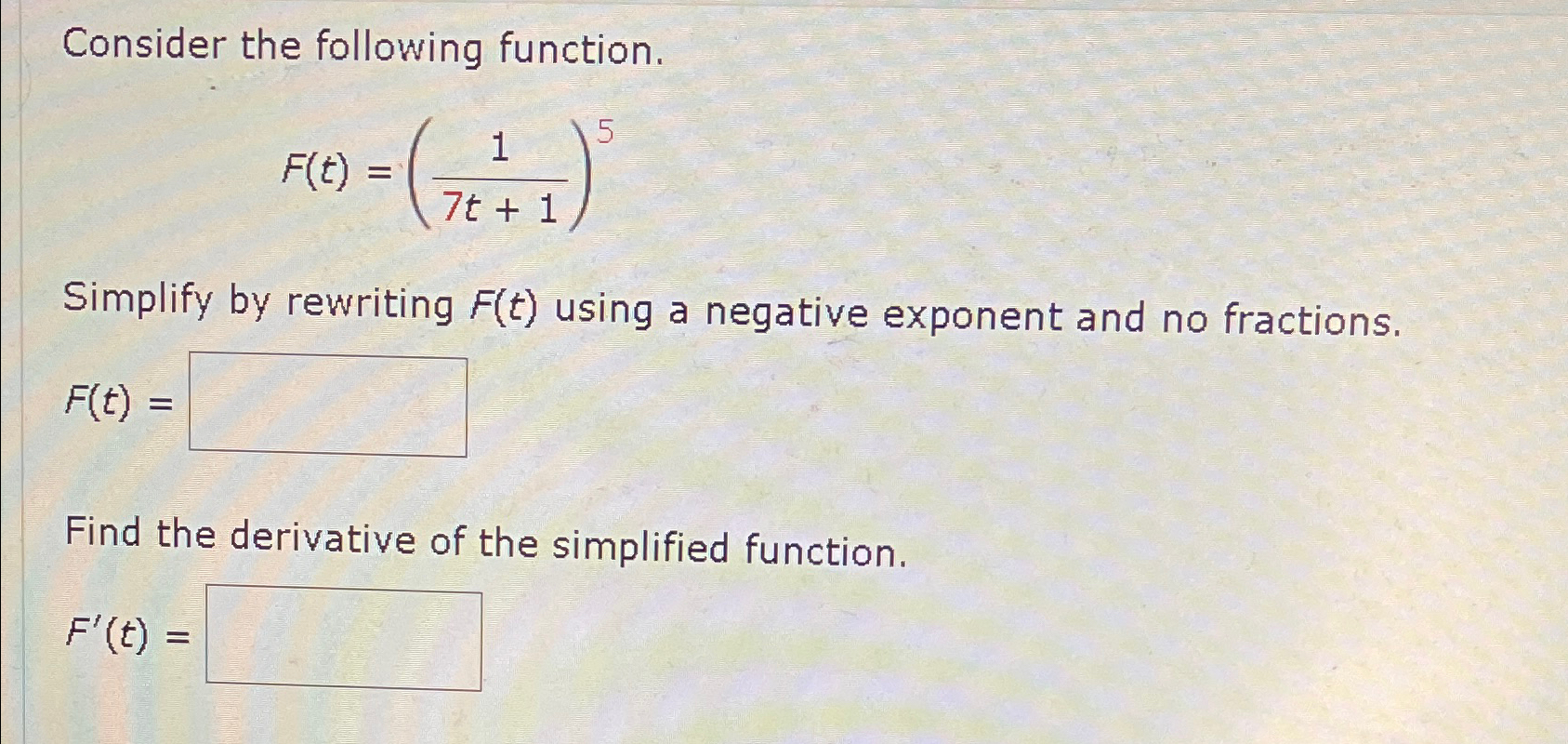 Solved Consider The Following Function F T 17t 1 5simplify
