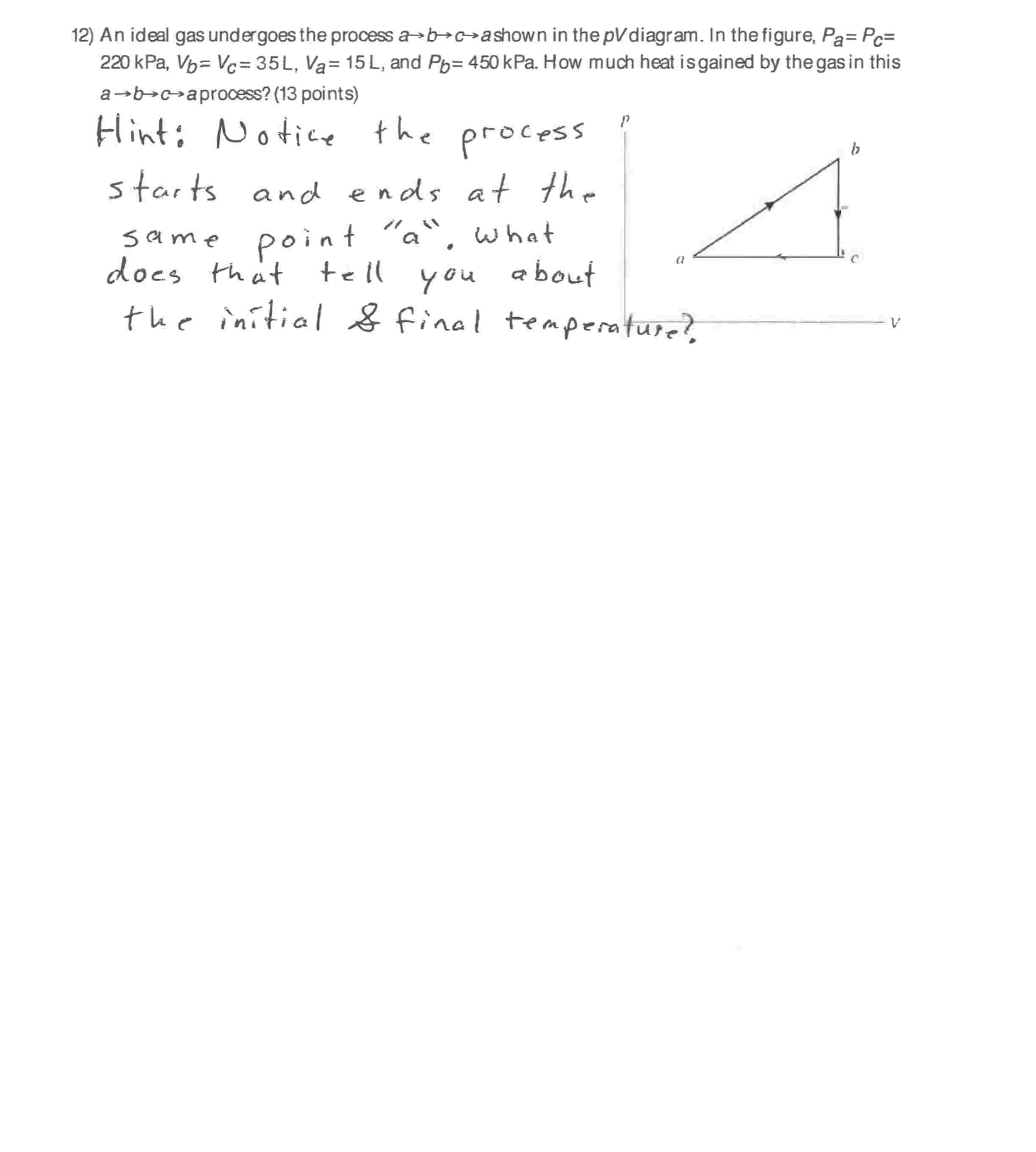 Solved An ﻿ideal gas undergoes the process a→b→c→ ﻿ashown in | Chegg.com