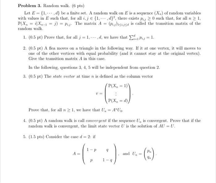 Problem 3 Random Walk 6 Pts Let E {1 D Be