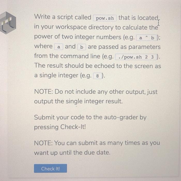 Solved Write a script called pow.sh that is locatech in your | Chegg.com