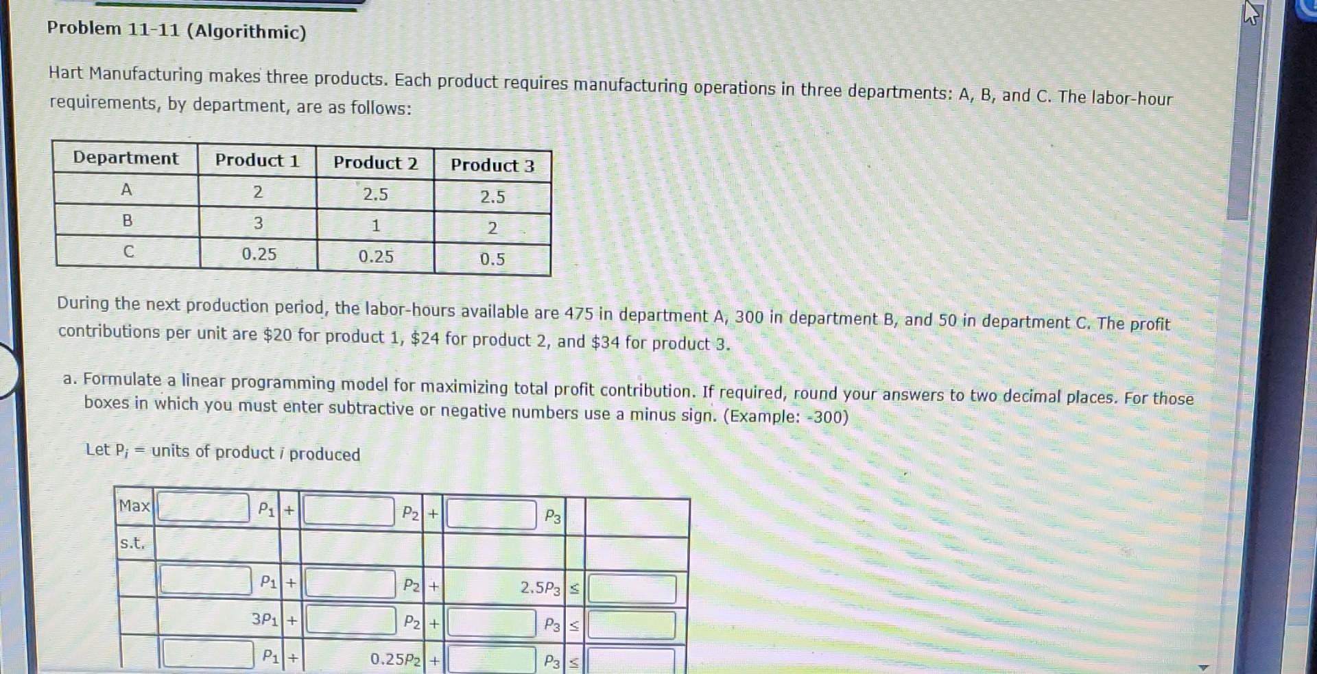 Solved Hart Manufacturing makes three products. Each product | Chegg.com