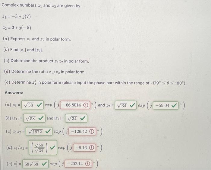 Solved Complex numbers z1 and z2 are given by | Chegg.com
