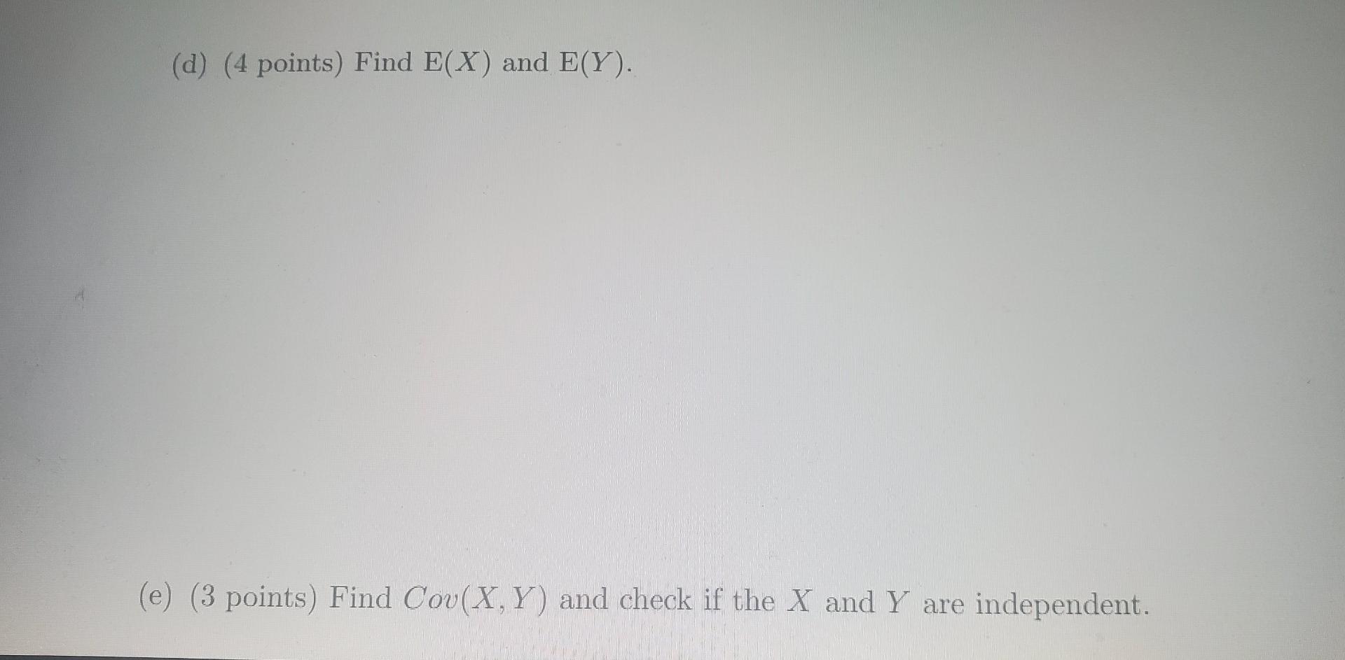 Solved 1. (20 points) Suppose the random variables X and Y | Chegg.com