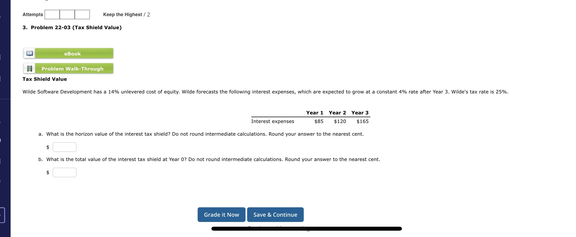 Solved AttemptsKeep the Highest / 23. ﻿Problem 22-03 (Tax | Chegg.com