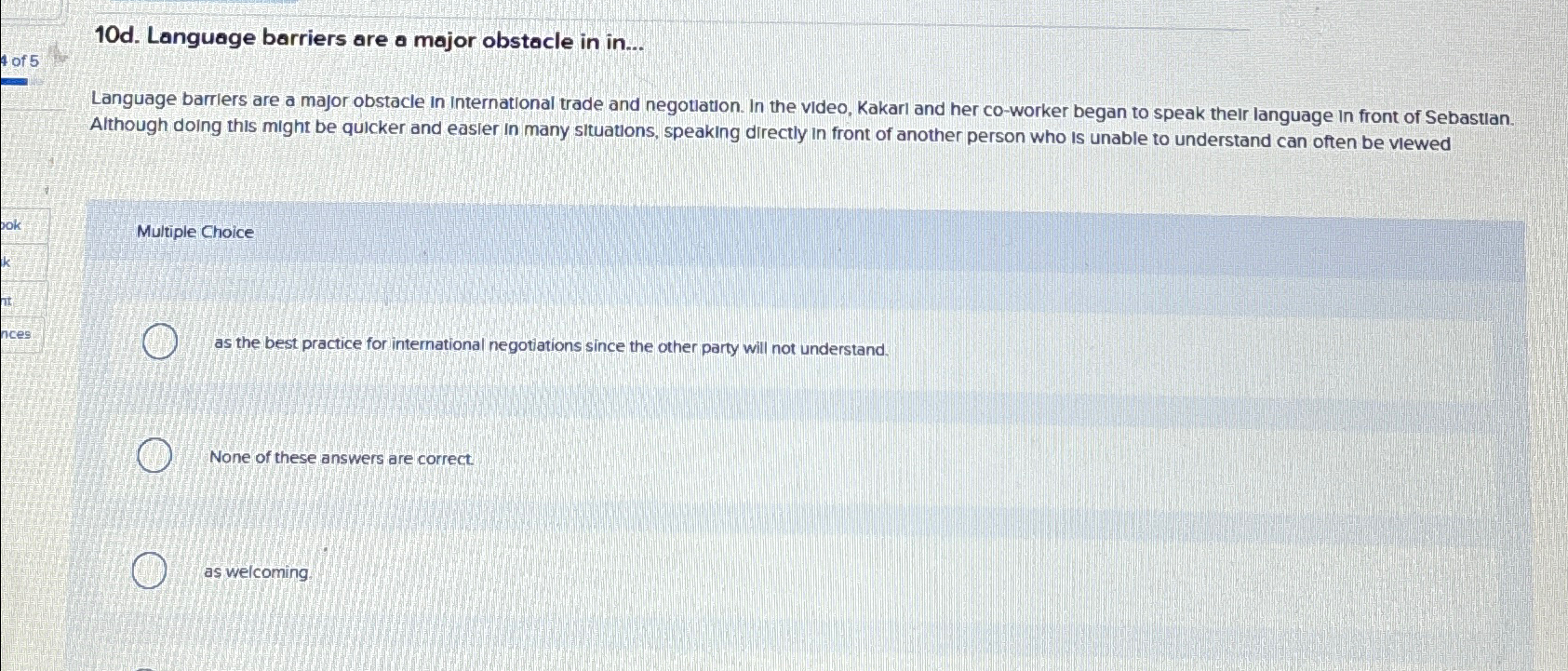 Solved 10d. ﻿Language barriers are a major obstacle in | Chegg.com