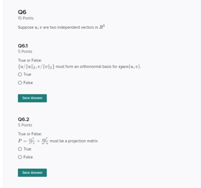 Solved Q6 15 Points Suppose u, v are two independent vectors | Chegg.com Solved Q6 15 Points Suppose u, v are two independent vectors | Chegg.com