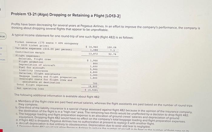 Solved Problem 13-21 (Algo) Dropping or Retaining a Flight | Chegg.com