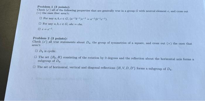 Solved Problem 1 (3 points): Chock ( ) all af the following | Chegg.com