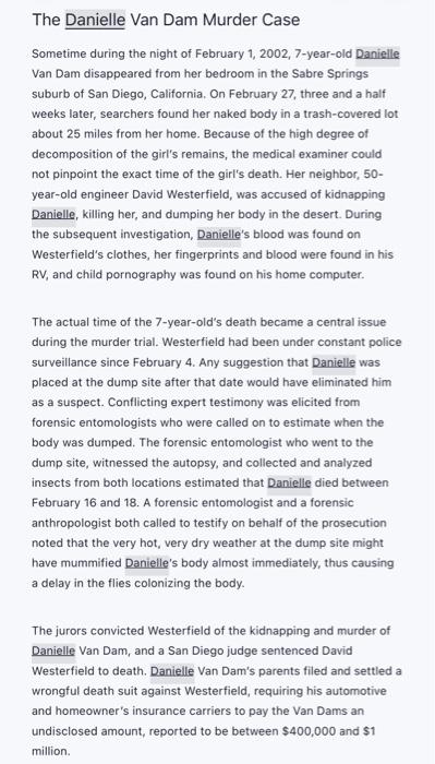 The Danielle Van Dam Murder Case Sometime during the | Chegg.com