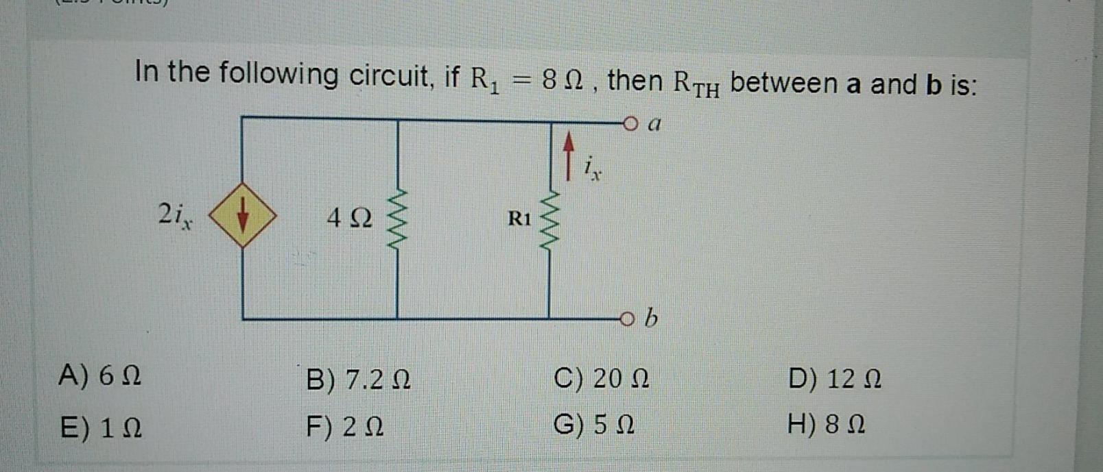 Solved In the following circuit, if R, = 8Ω, then RTH | Chegg.com