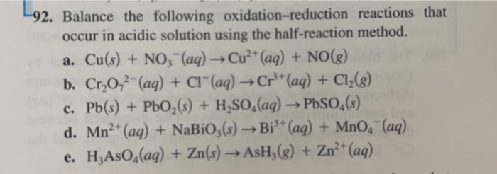 Solved 92. Balance the following oxidation-reduction | Chegg.com
