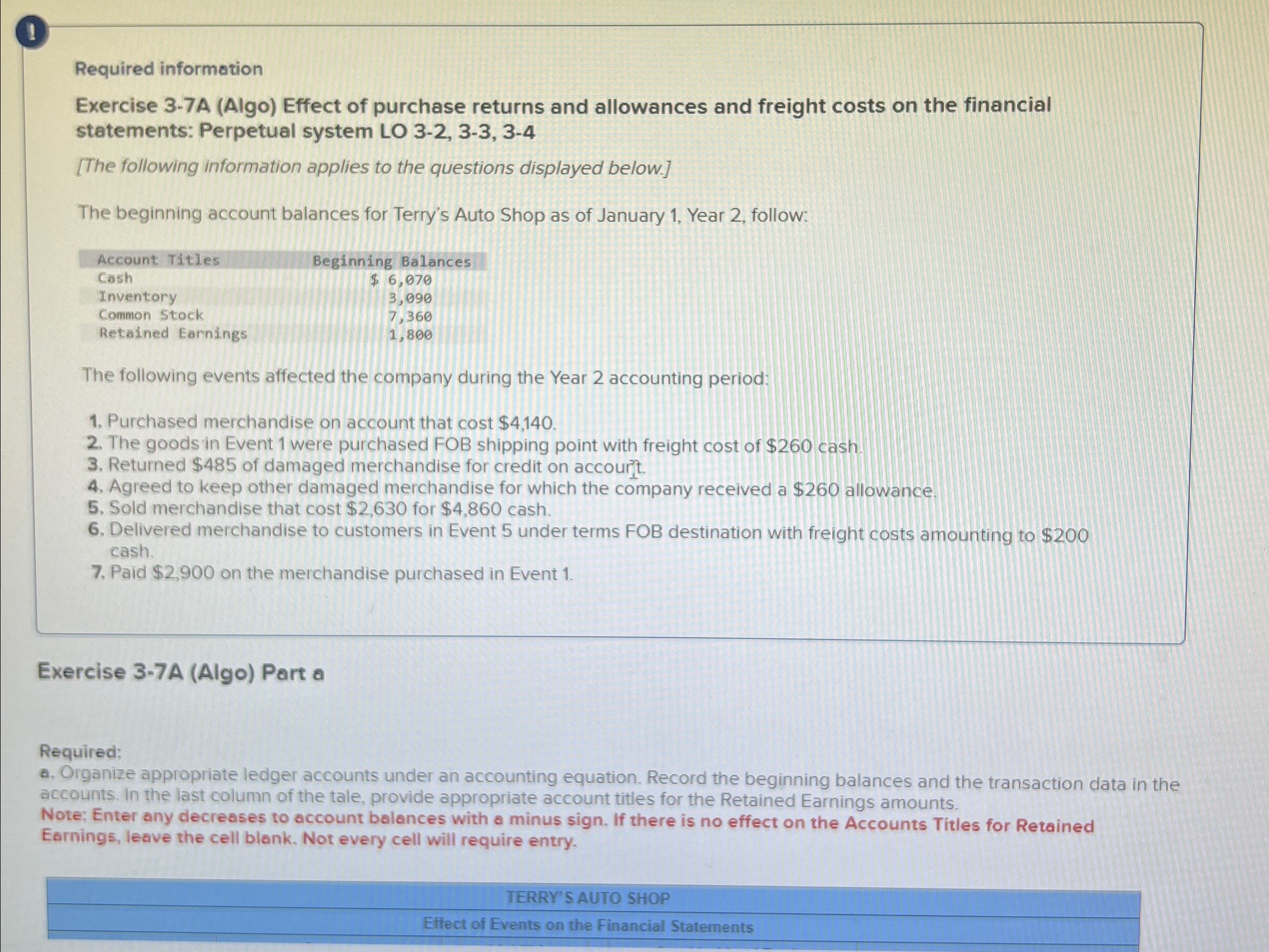 Solved 1Required informationExercise 3-7A (Algo) ﻿Effect of | Chegg.com