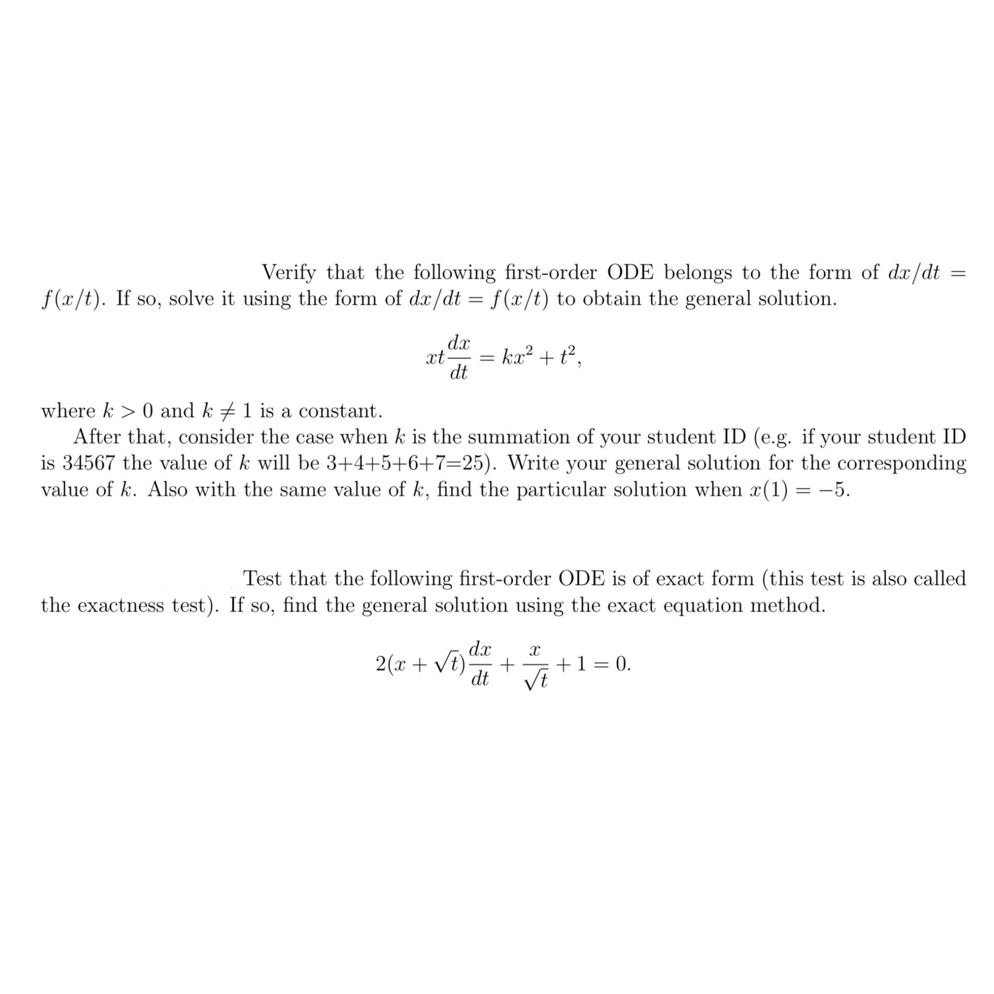 Verify that the following first-order ODE belongs to | Chegg.com