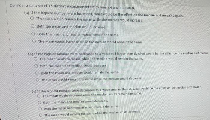 Solved Consider a data set of 15 distinct measurements with | Chegg.com