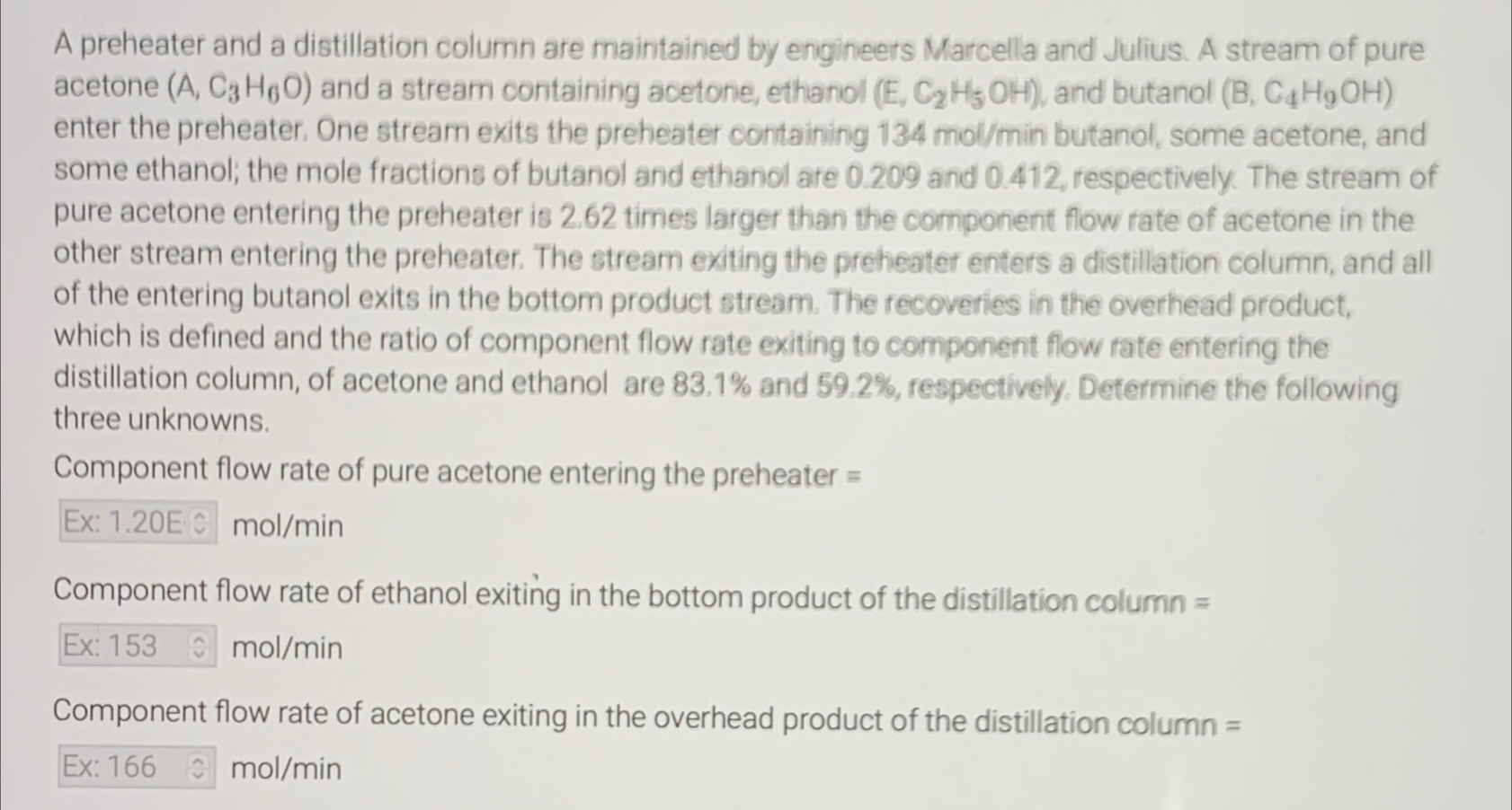 Solved acetone (A,C3H6O) ﻿and a stream containing acetone, | Chegg.com