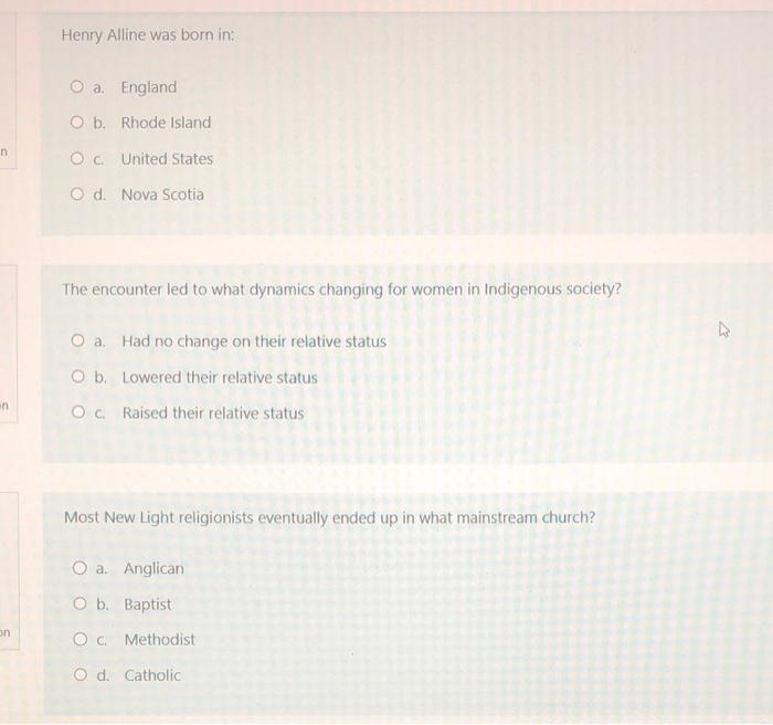 Henry Alline was born in: a. England b. Rhode Island | Chegg.com