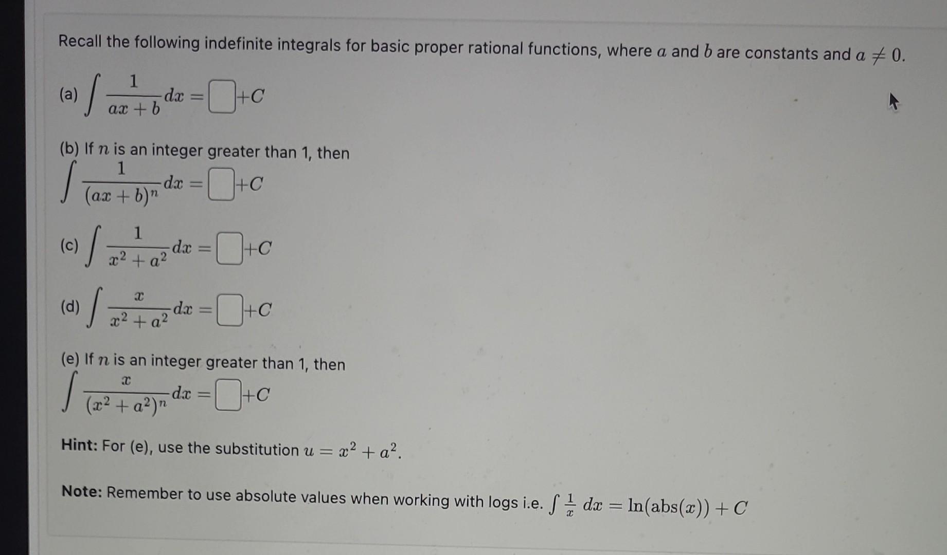 Solved Recall the following indefinite integrals for basic | Chegg.com