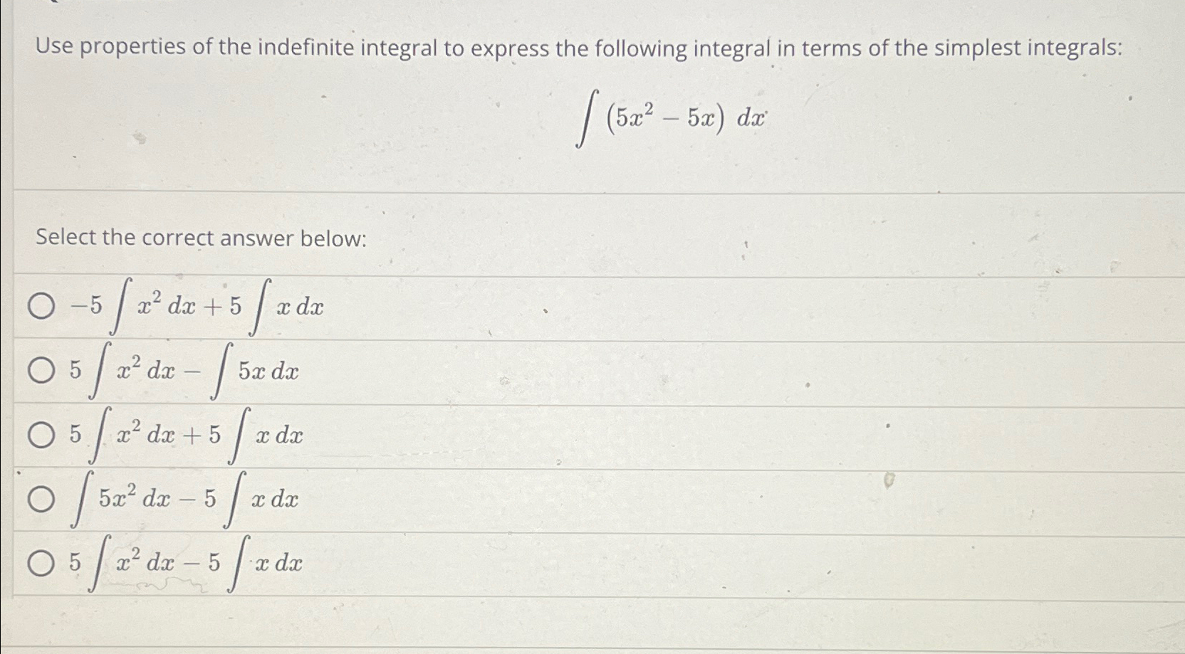 Solved Use properties of the indefinite integral to express | Chegg.com