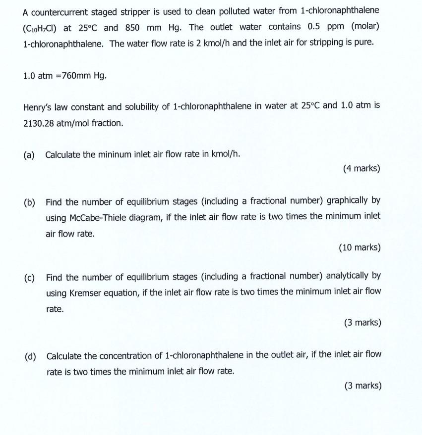 Solved A countercurrent staged stripper is used to clean | Chegg.com
