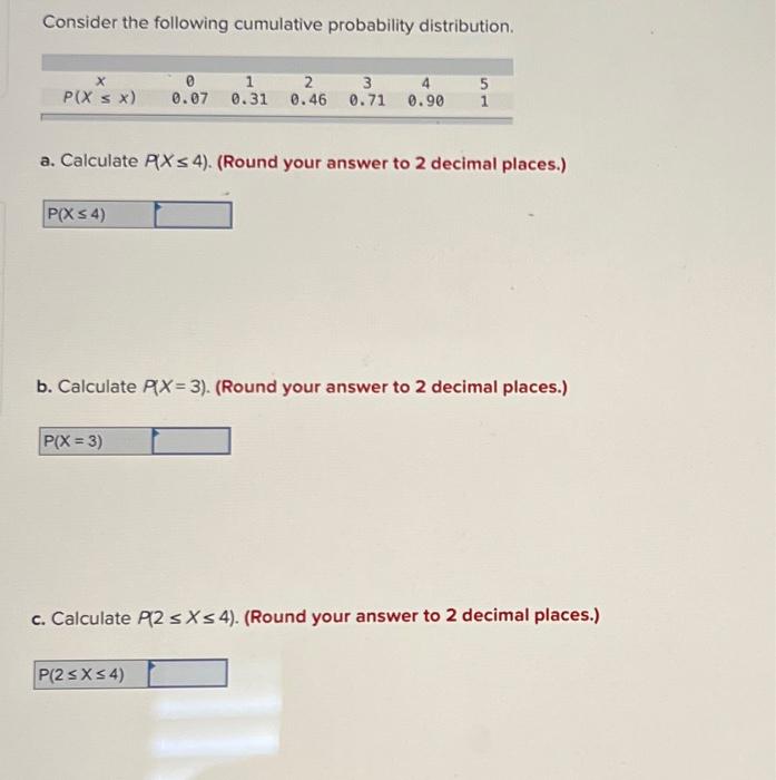 Solved Consider the following cumulative probability | Chegg.com