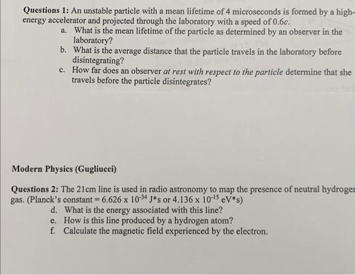 Solved Questions 1: An unstable particle with a mean | Chegg.com