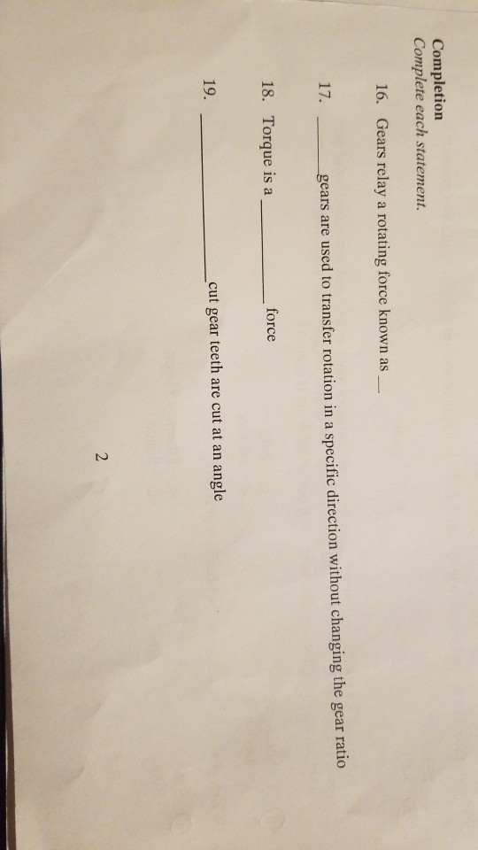 Solved Completion Complete each statement. 16. Gears relay a | Chegg.com