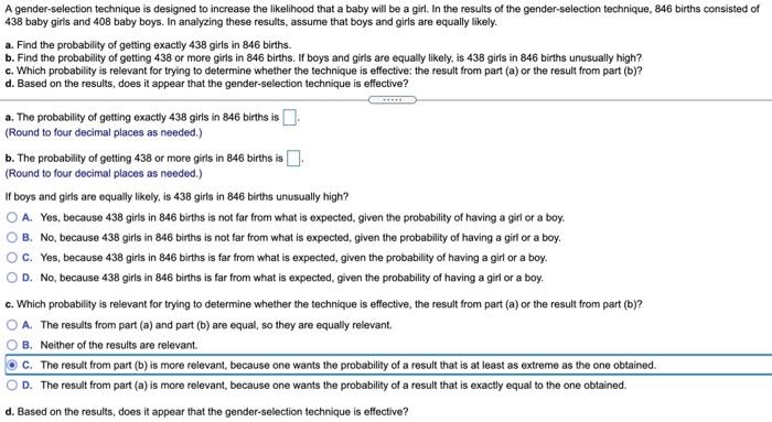 Solved A gender-selection technique is designed to increase | Chegg.com
