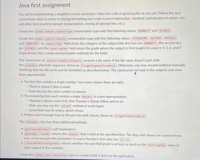 Solved Java first assignment You will be implementing a | Chegg.com