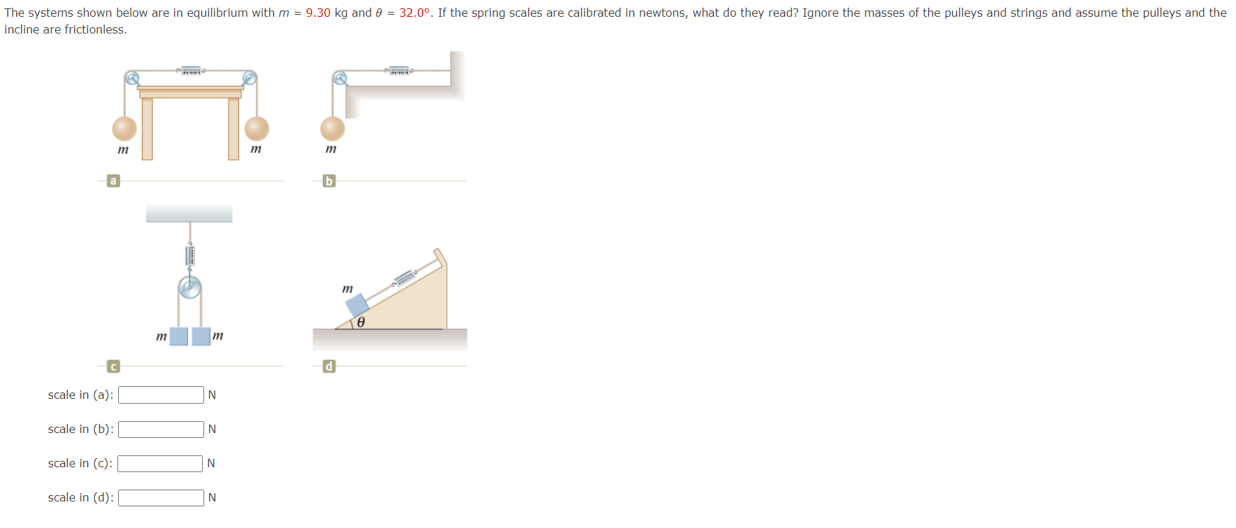 Solved incline are frictionless.scale in (a):Nscale in | Chegg.com